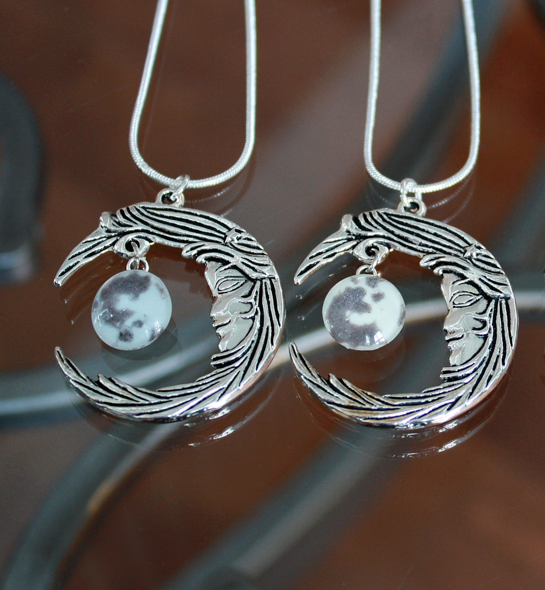 Silver Moon Pendant Glow in the Dark / Tiny Glass moon / – PAPILLON9