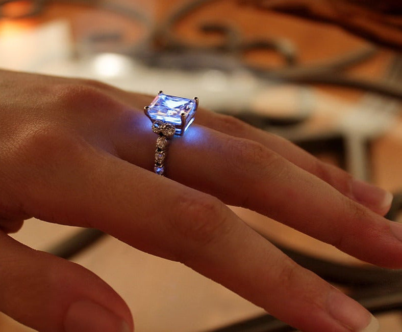 Princess Silver Ring / Glow in the Dark / Cubic Zirconia Ring / Sterli ...