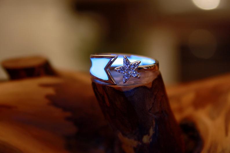Shooting Star Ring Glow in the Dark / Sterling Silver 925 Ring / Star ...