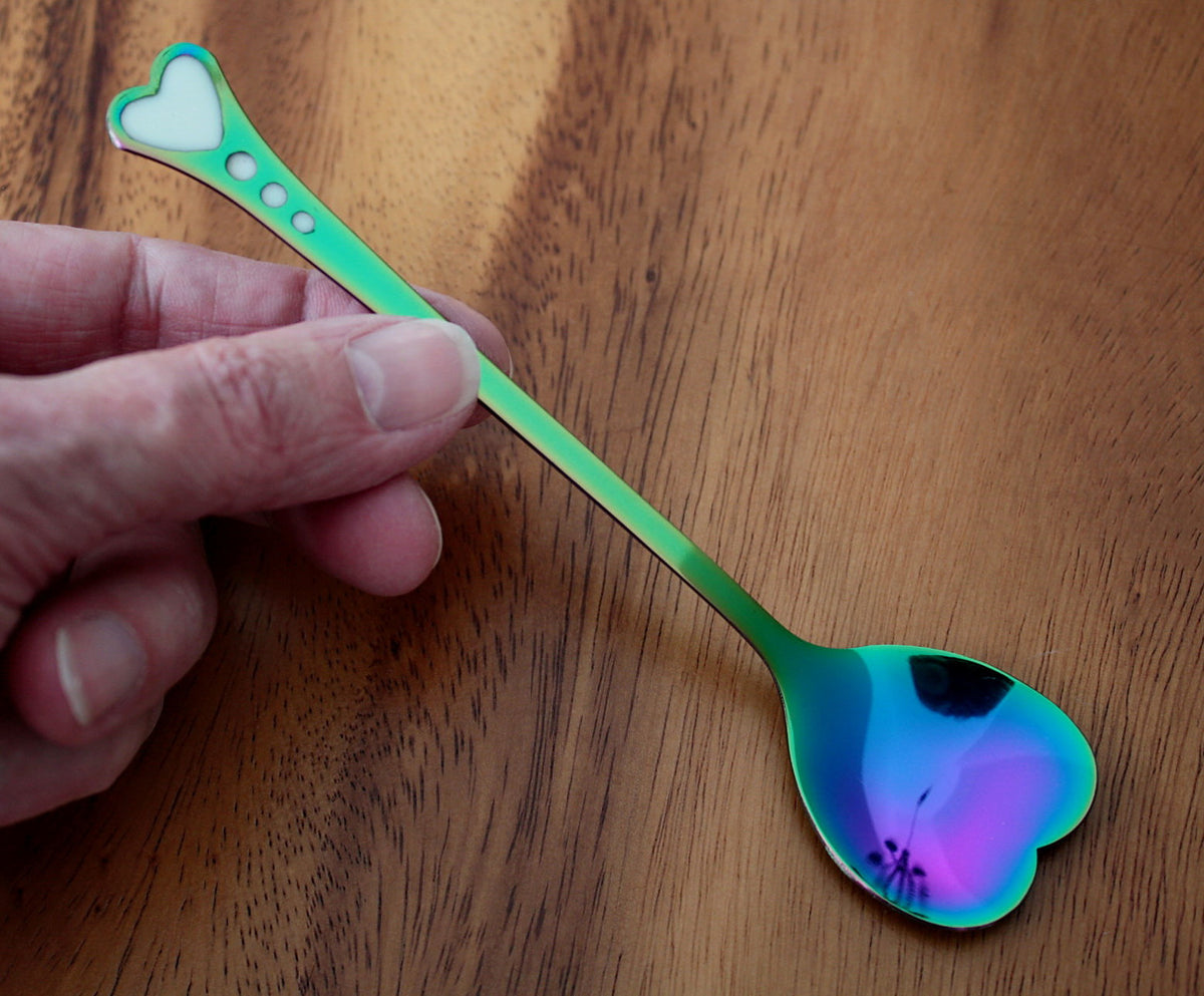 Rainbow Heart Spoon Glow in the Dark / 1pc Stainless Steel Spoon / Hea ...