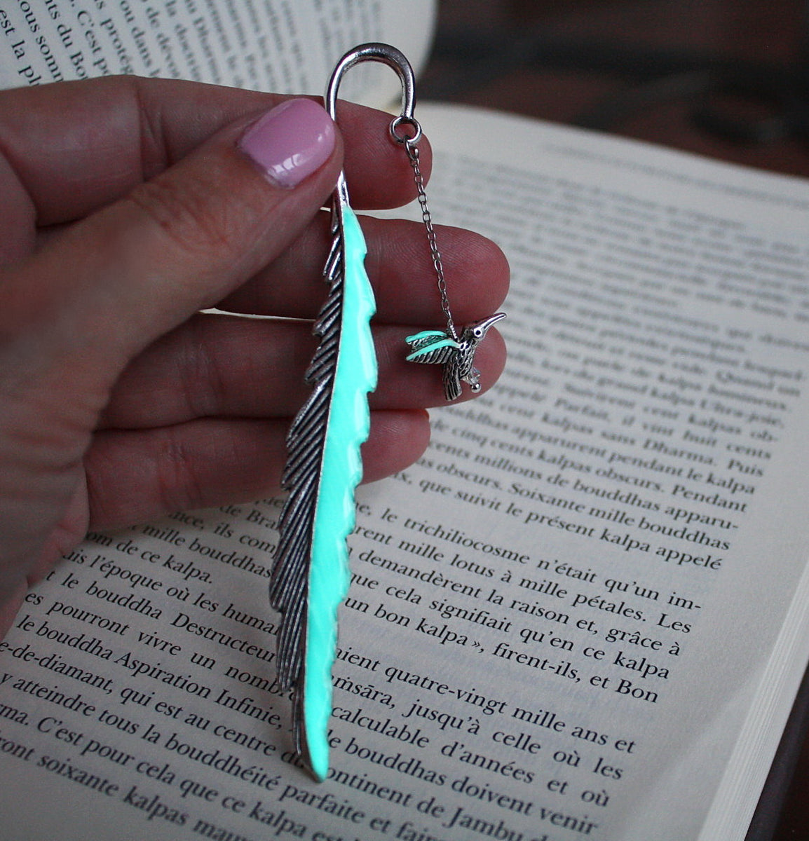 Feather Bookmark Glow in the Dark / Hummingbird Bookmark / Bird Bookma ...